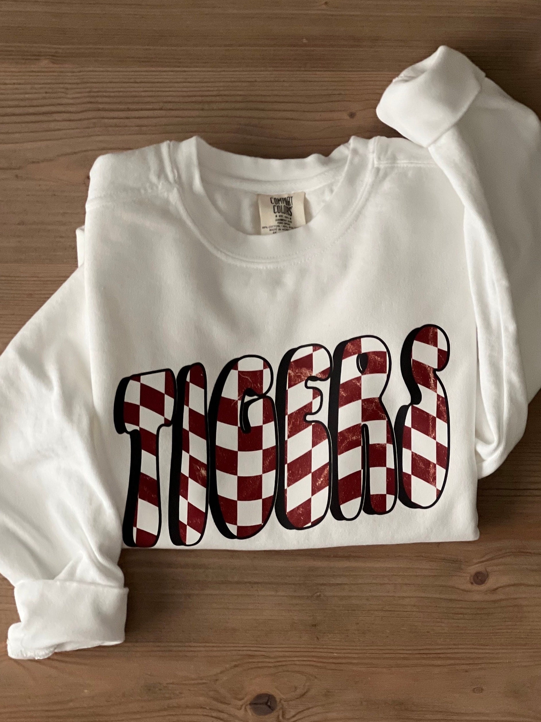 Tigers Spirit Wear. Retro Tigers Sweatshirt Checkered Tigers - Etsy