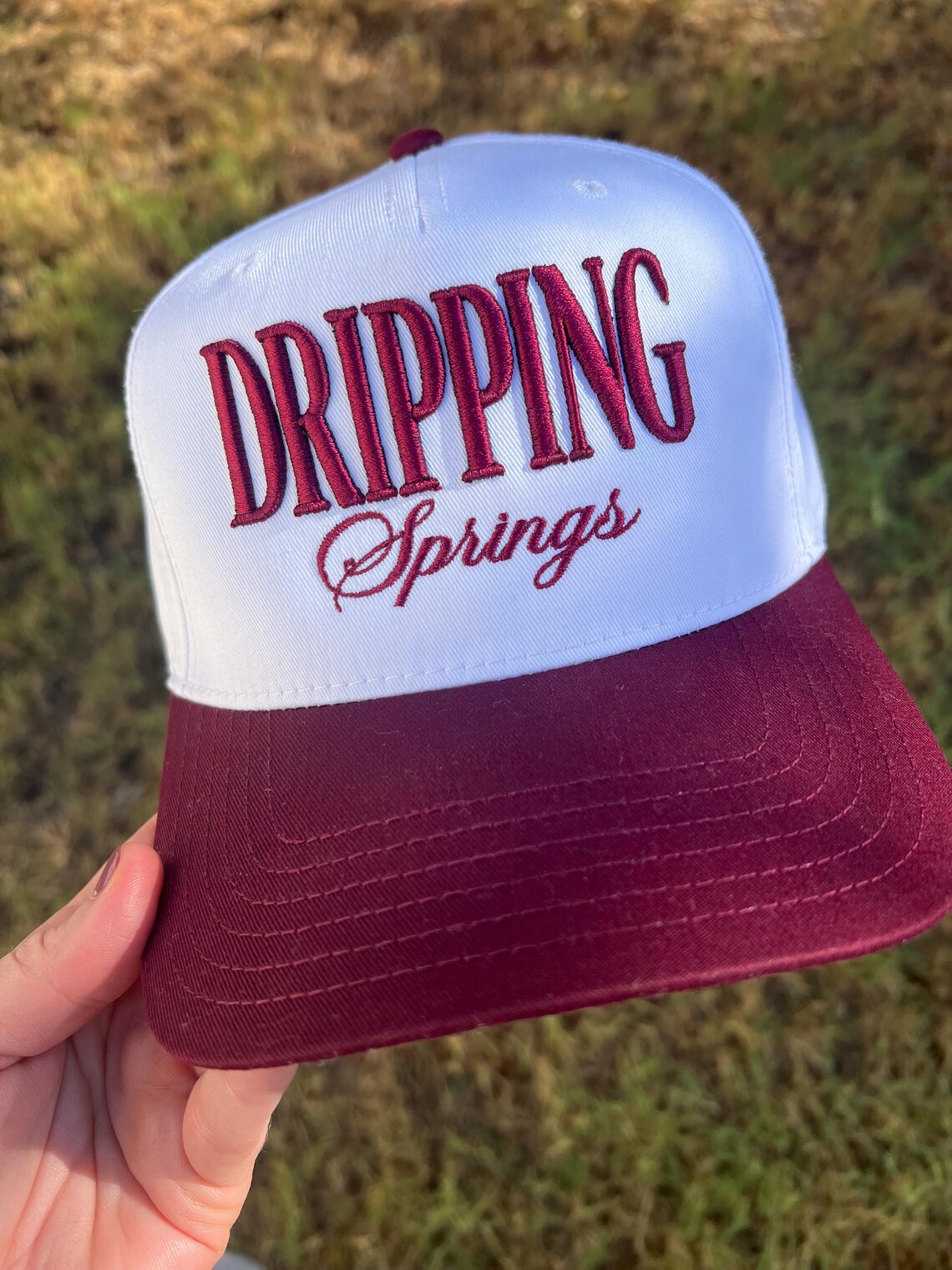 Dripping Springs Hat, Maroon and White Hat, 3D Embroidered Dripping ...