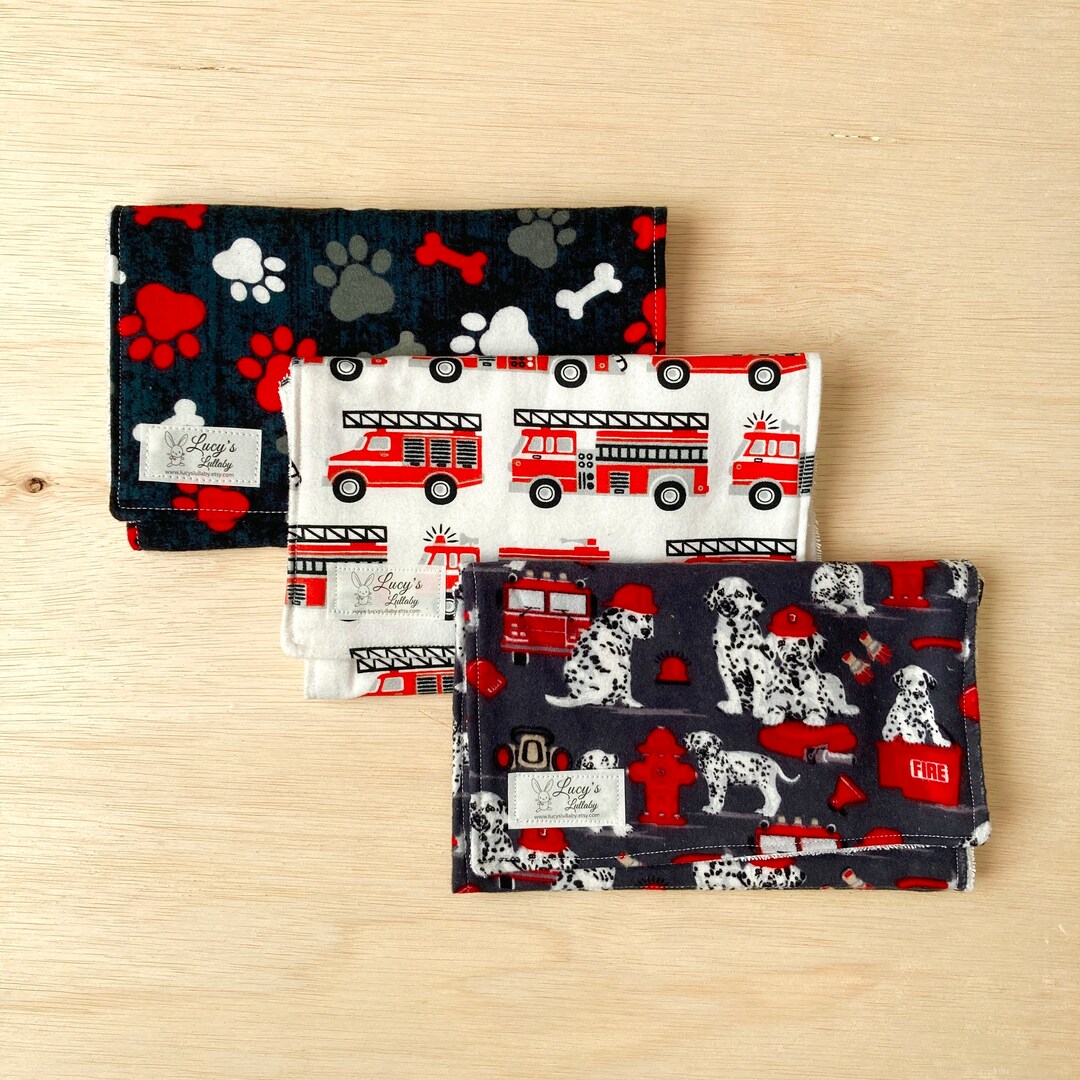 Fire Truck Burp Cloth Set – Handmade Flannel & Terry Cloth, Fireman ...