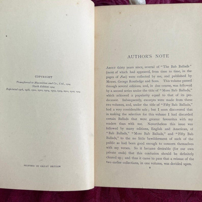 1924 the Bab Ballads by W. S. Gilbert, Illustrated Antique Book, Green ...