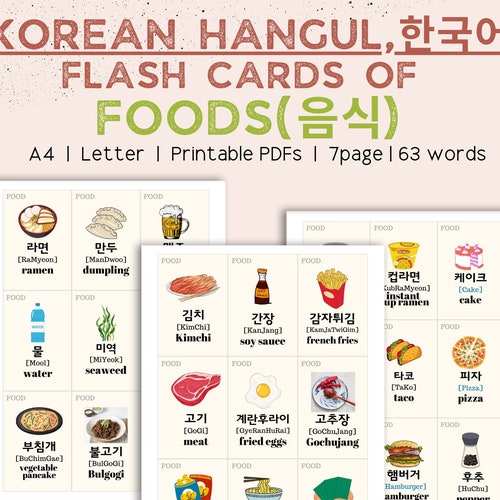 Korean Alphabet Hangul Printable Korean Flash Cards - Etsy