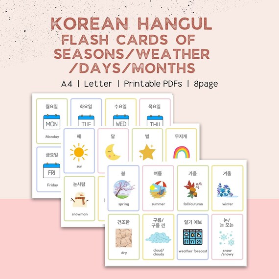 Korean Alphabet Hangul Printable Korean Flash Cards | Etsy