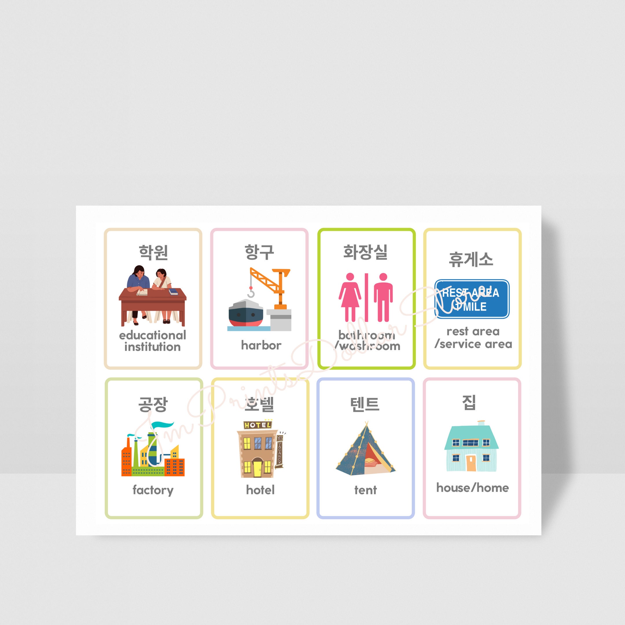 Hangul Printable Korean Flash Cards Places Learning Korean 한국어 - Etsy