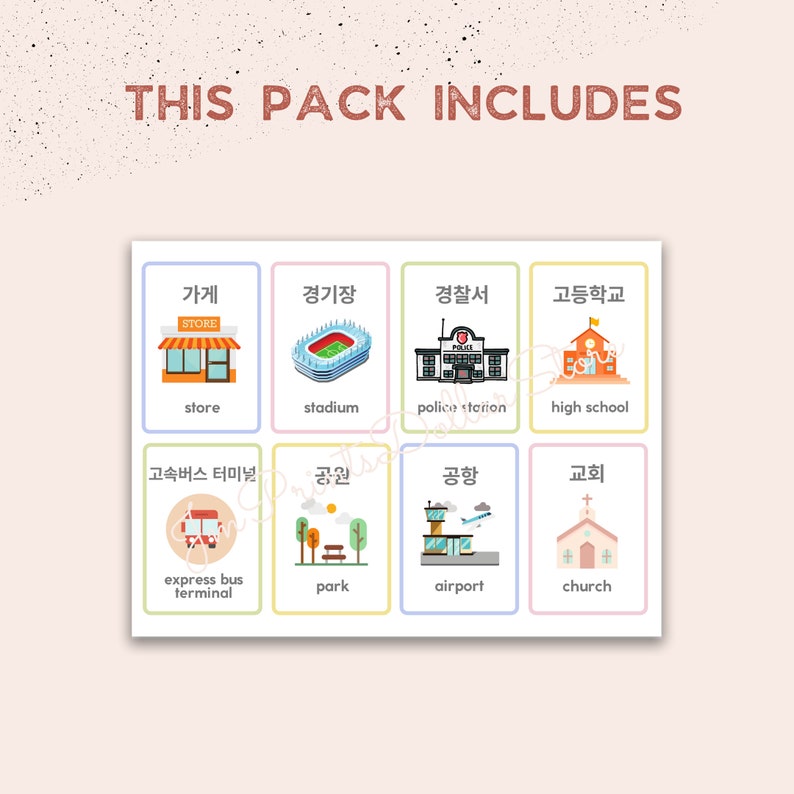 Hangul Printable Korean Flash Cards Places Learning Korean 한국어 - Etsy
