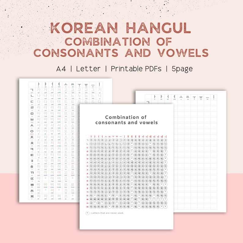 Korean Alphabet | Hangul | Printable | Combination of Consonants and ...