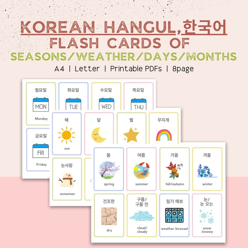 Korean Alphabet Hangul Printable Korean Flash Cards - Etsy Canada
