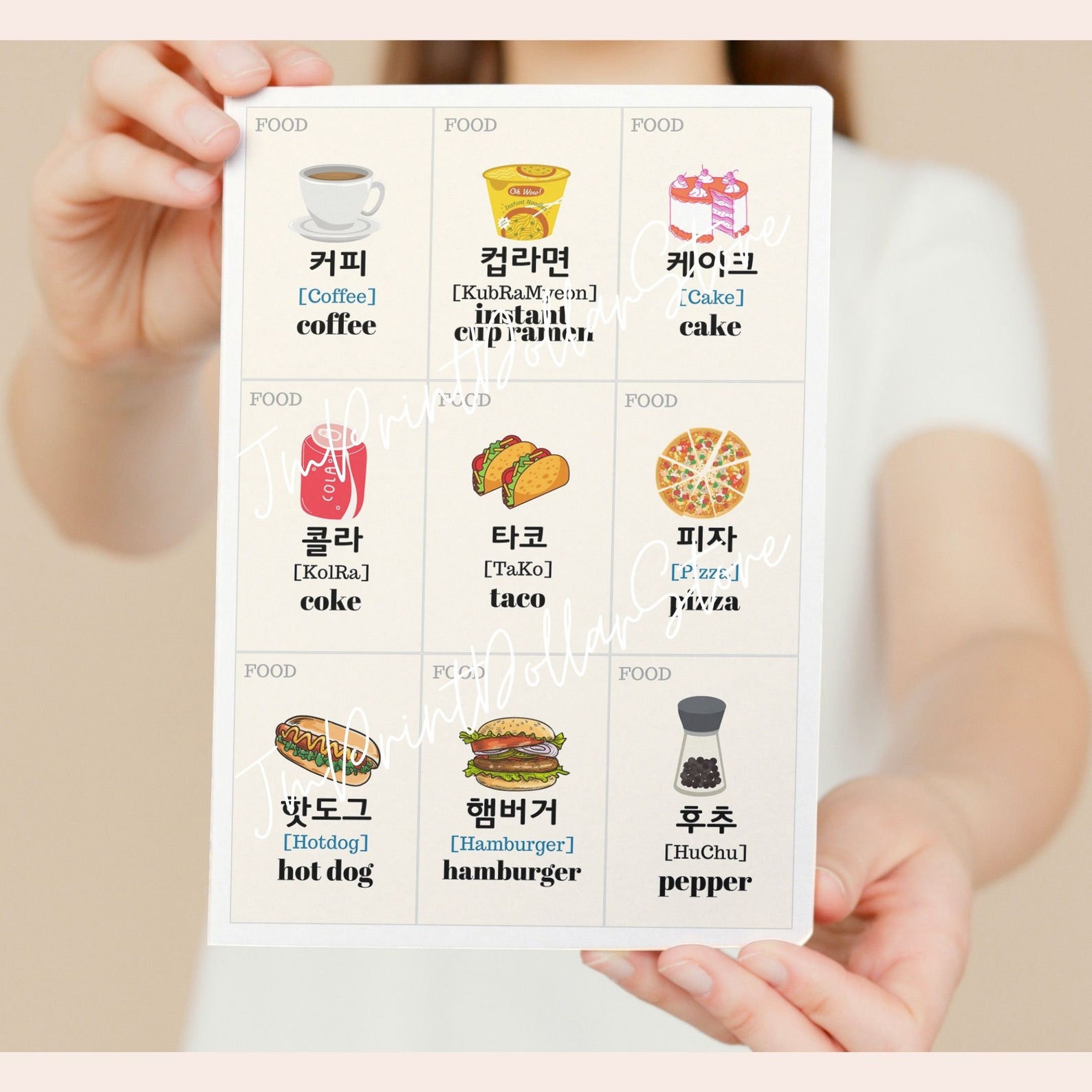 Printable Korean Word Flash Cards | Korean Foods | Digital Download ...