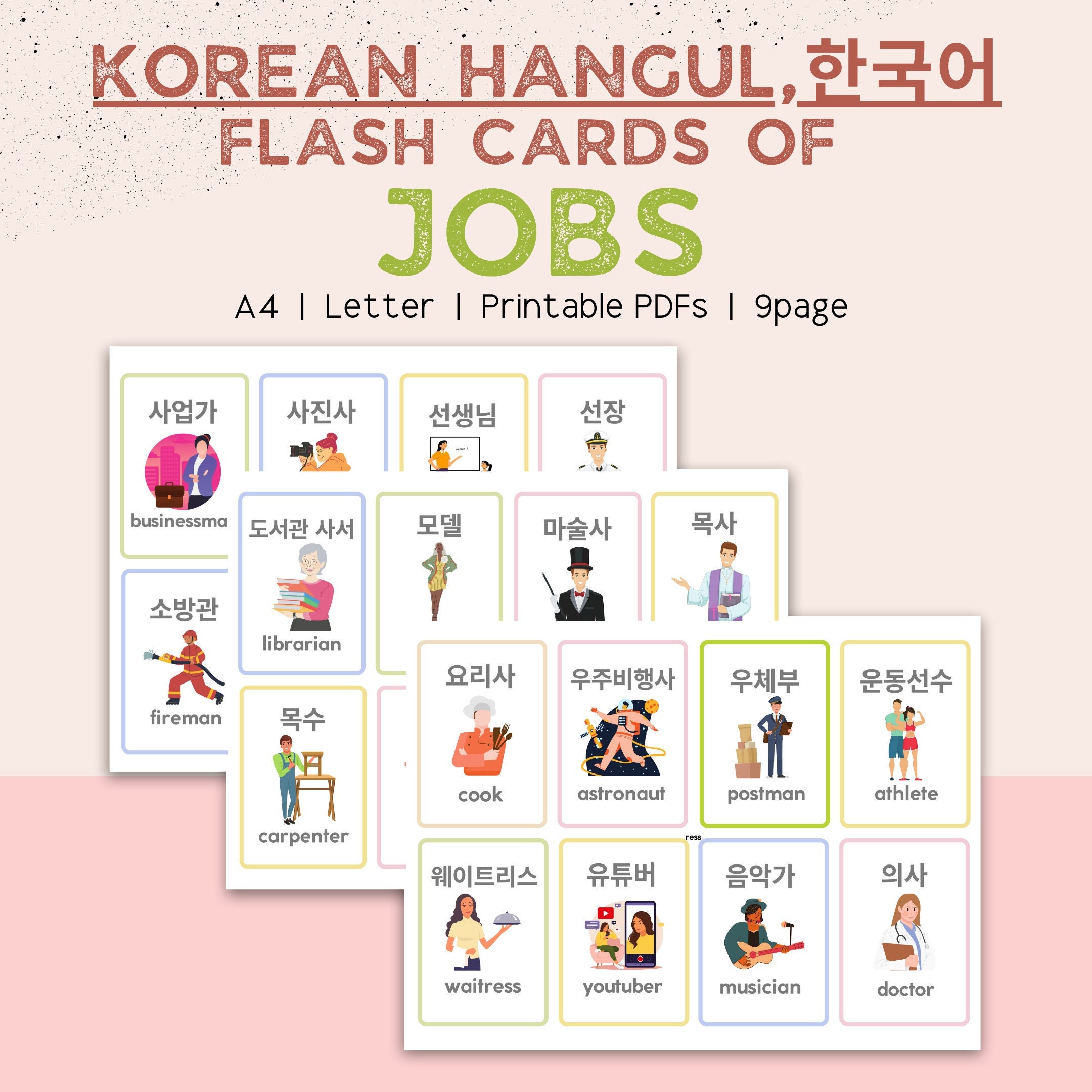 Korean Alphabet Hangul Printable Korean Flash Cards - Etsy Canada