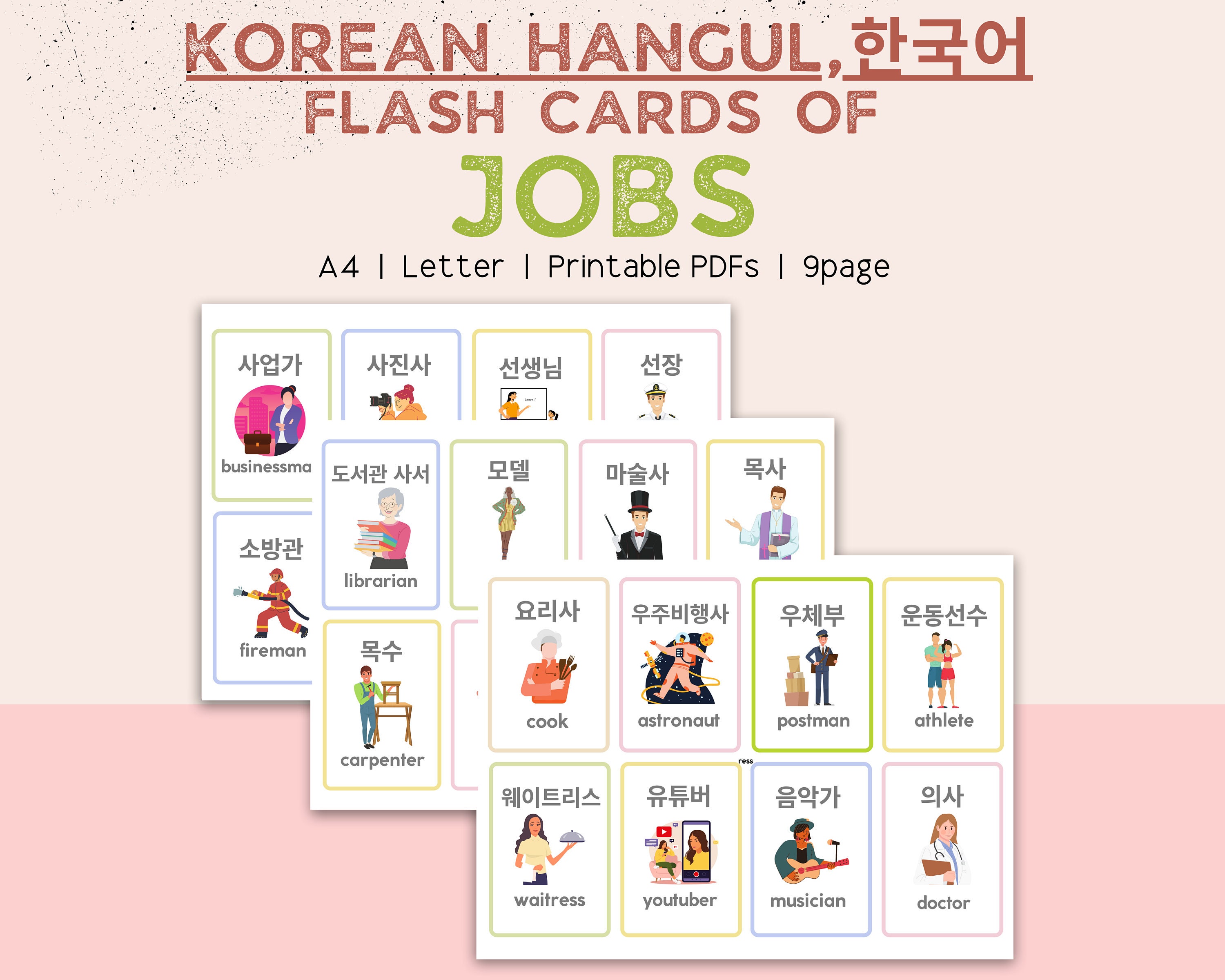 Korean Alphabet | Hangul | Printable | Korean Flash Cards | JOBS ...