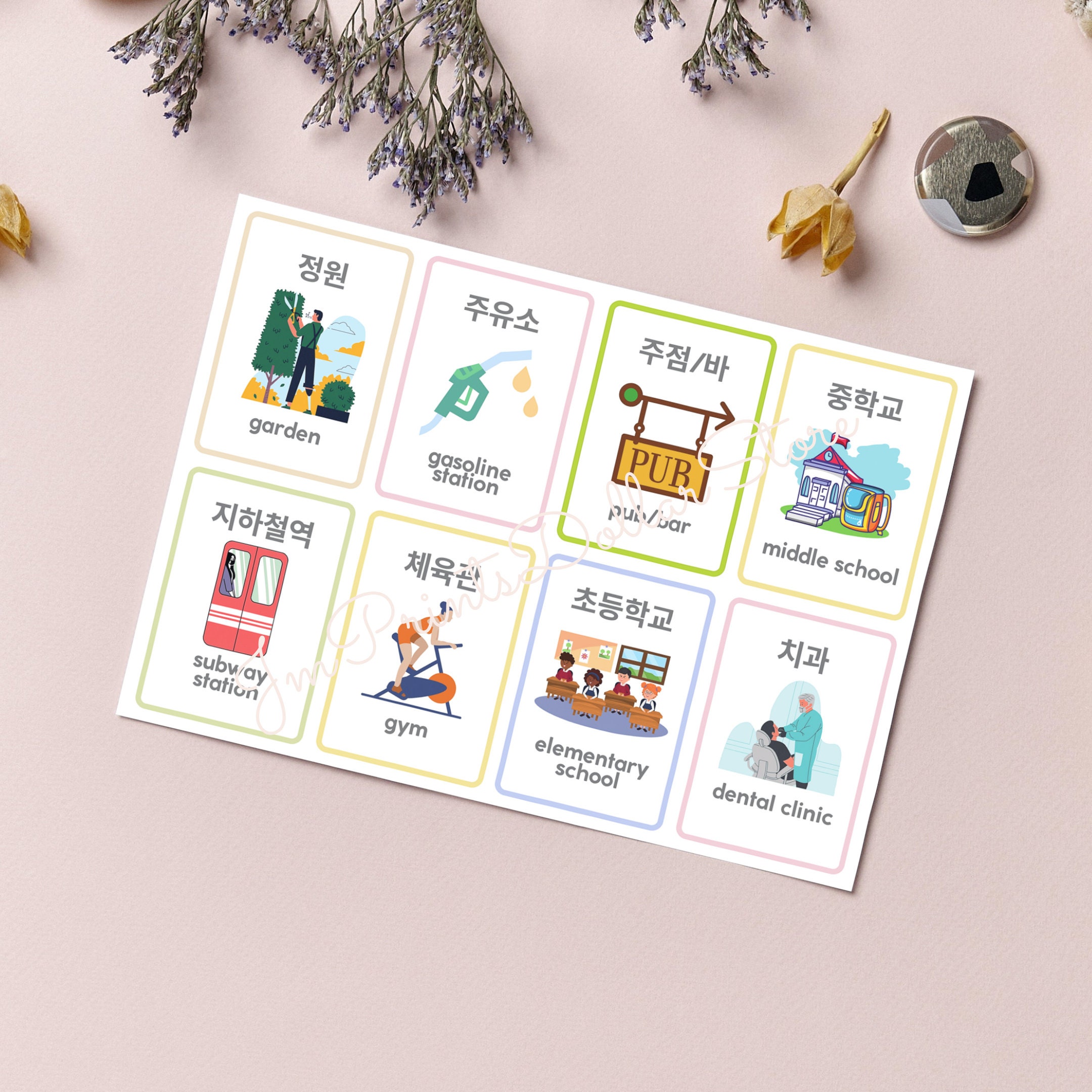 Hangul Printable Korean Flash Cards Places Learning Korean 한국어 - Etsy