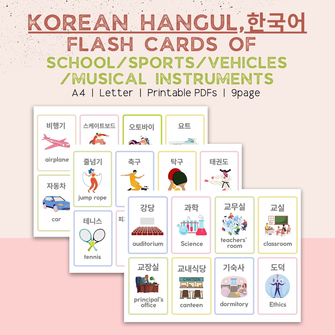 Korean Alphabet Hangul Printable Korean Flash Cards - Etsy