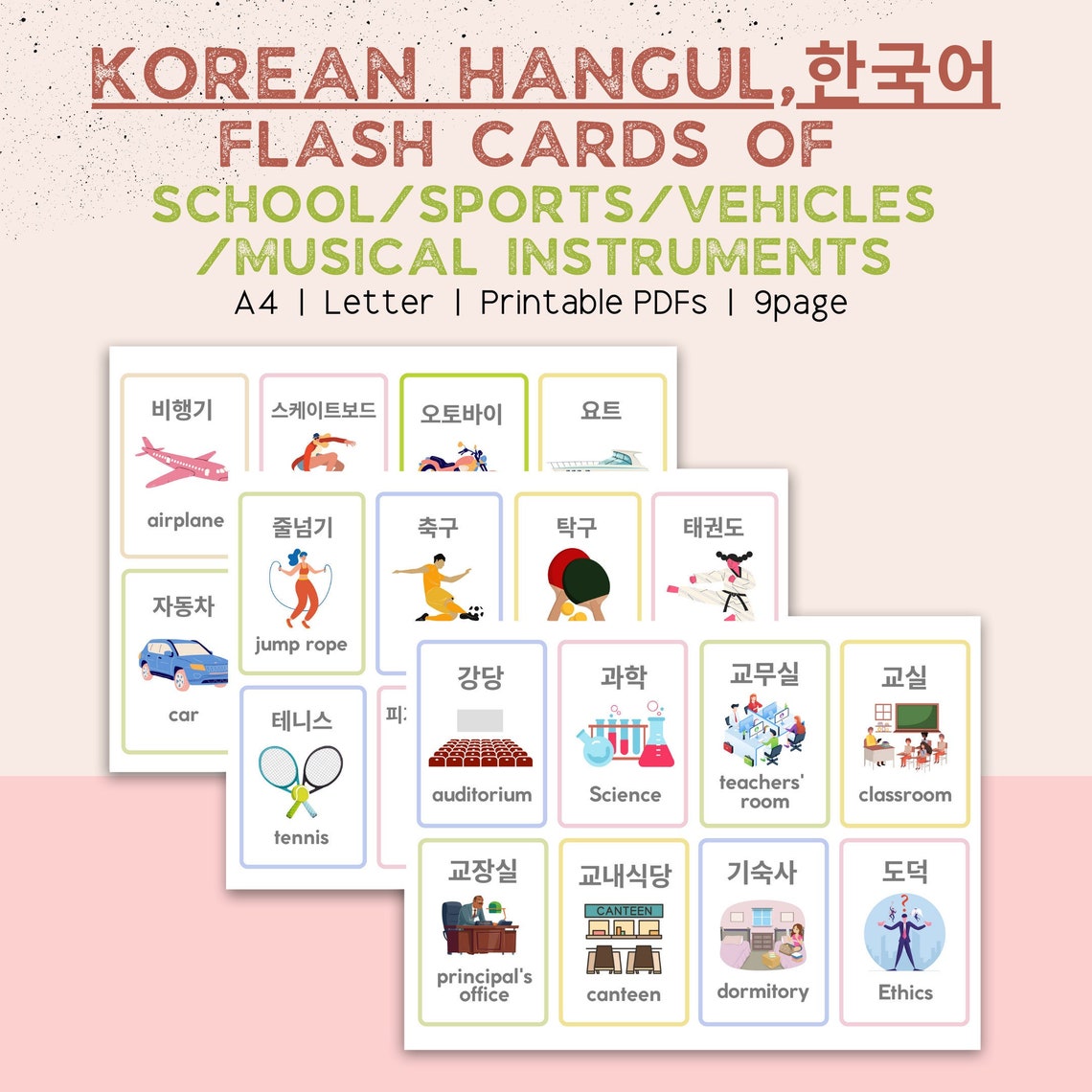 Korean Alphabet Hangul Printable Korean Flash Cards - Etsy