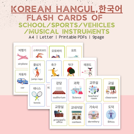 Korean Alphabet Hangul Printable Korean Flash Cards - Etsy