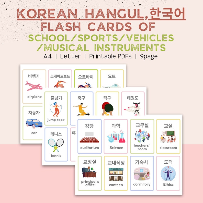 Korean Alphabet Hangul Printable Korean Flash Cards - Etsy