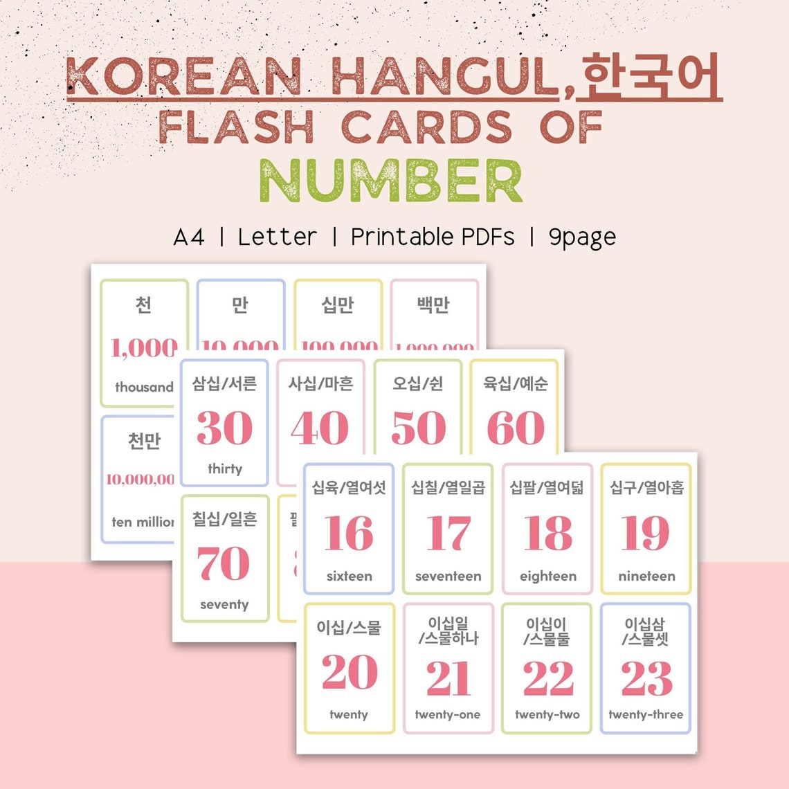 Korean Alphabet Hangul Printable Korean Flash Cards | Etsy