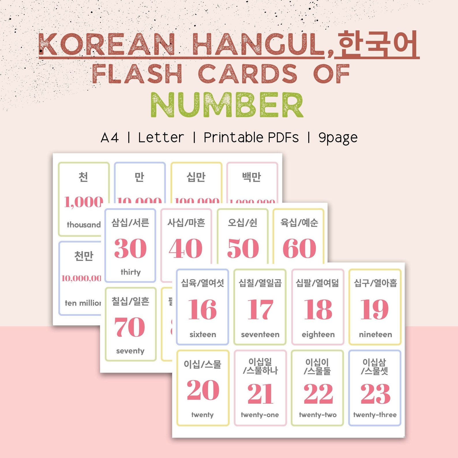 Korean Alphabet Hangul Printable Korean Flash Cards | Etsy
