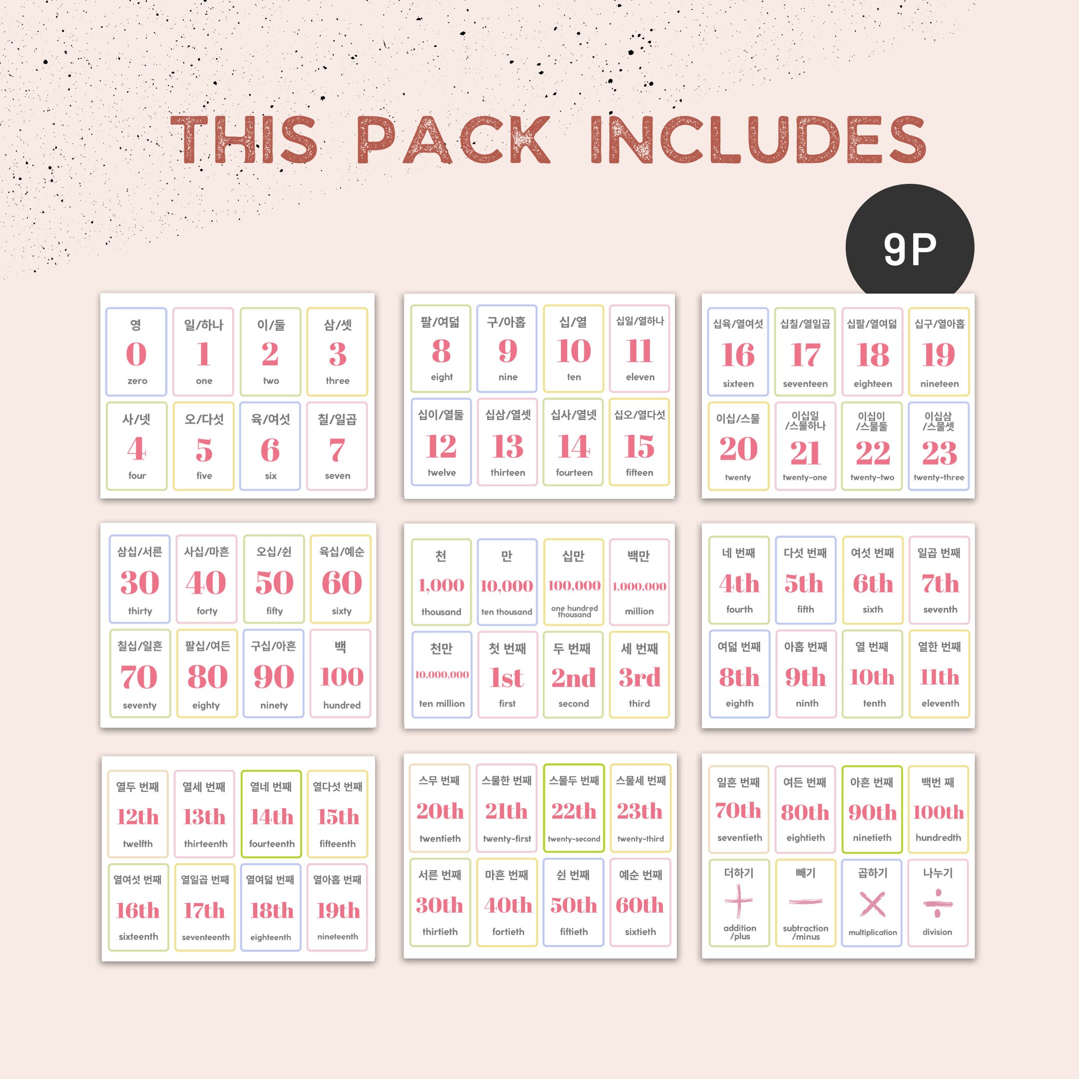 Korean Alphabet Hangul Printable Korean Flash Cards Number Learning ...