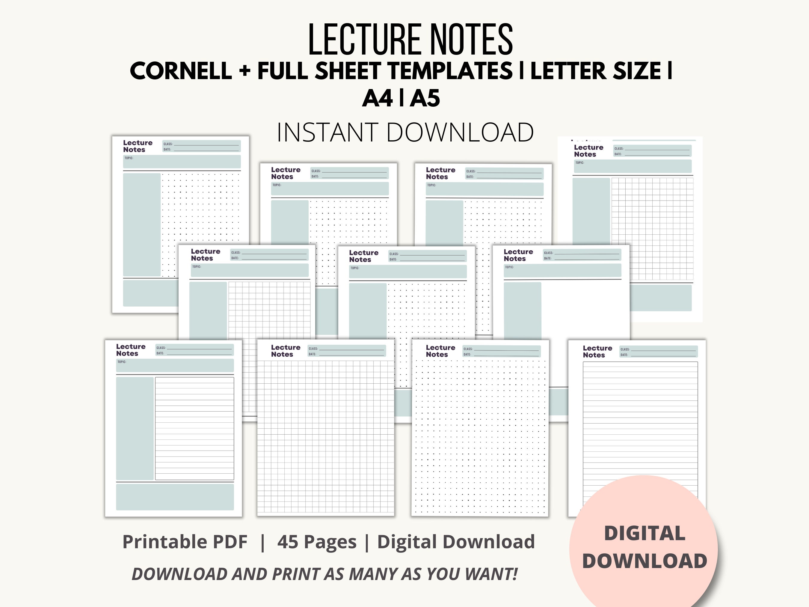 Printable Lecture Notes, Study Notes, Cornell Notes, Lecture Notes ...