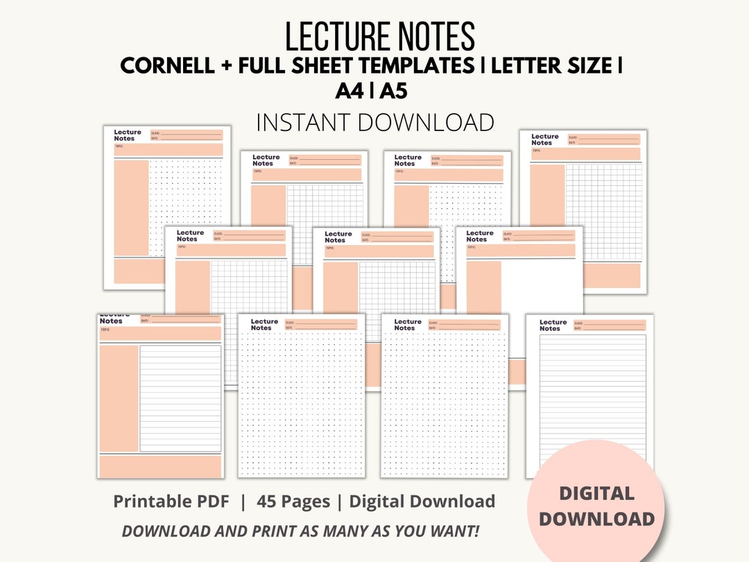 Printable Lecture Notes, Study Notes, Cornell Notes, Lecture Notes ...
