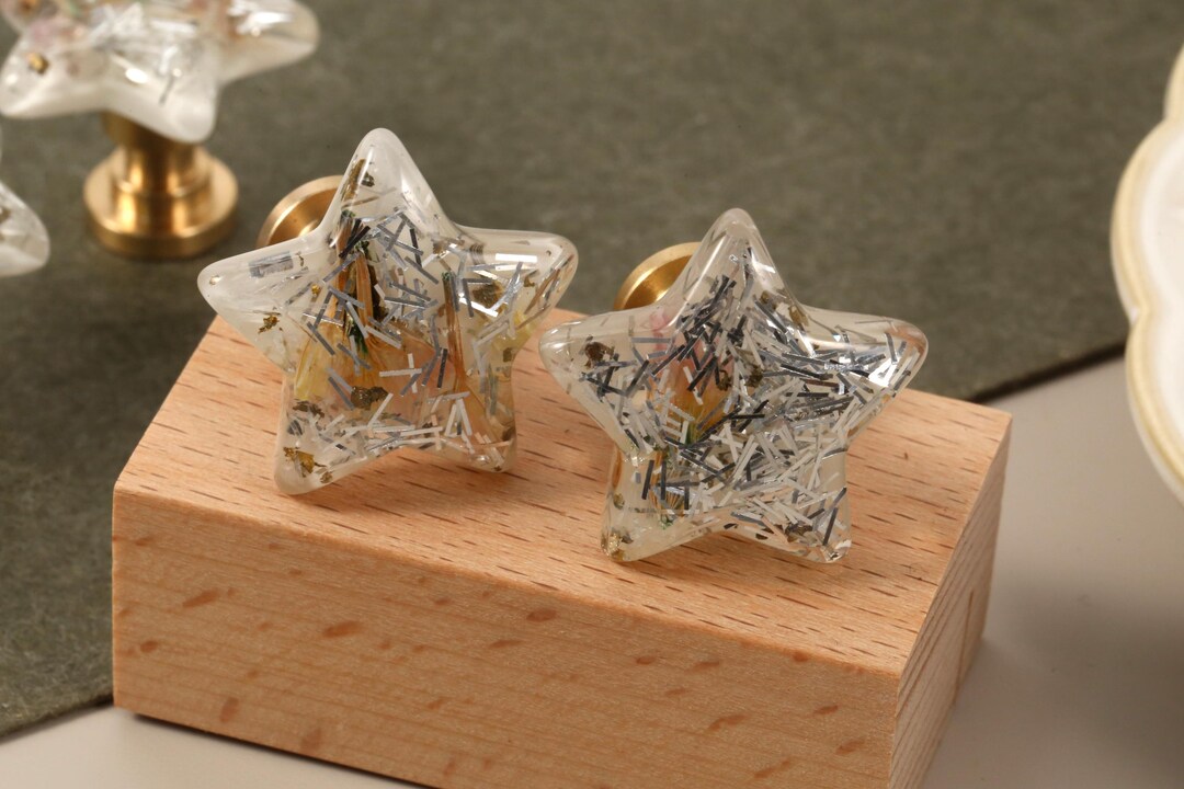 Resin Star Drawer Knob, Mini Pressed Star Flower Gold Edged Cabinet ...