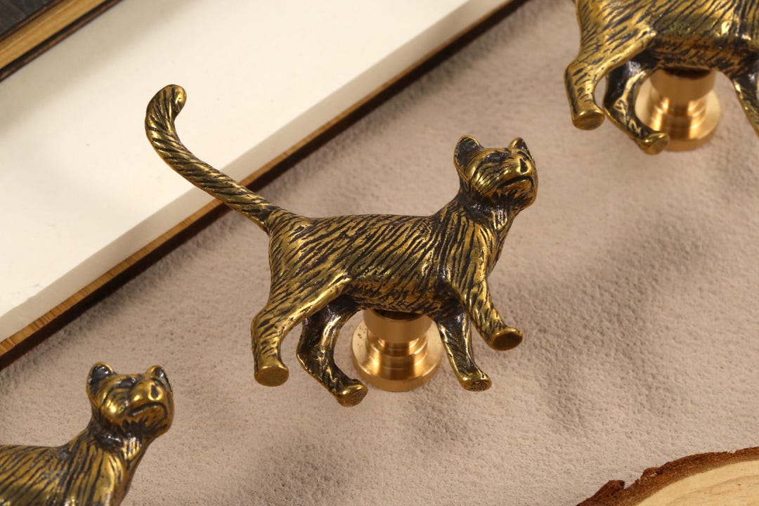 Cat Solid Brass Drawer Knob, Cute Cat Brass Animal Cabinet Knob ...