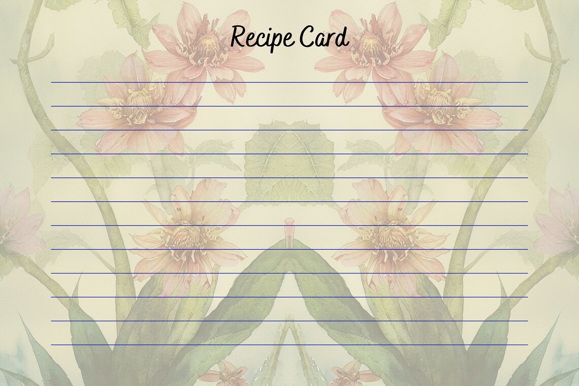 4x6 Recipe Cards Printable, Wildflower Printable Recipe Card, DIY ...