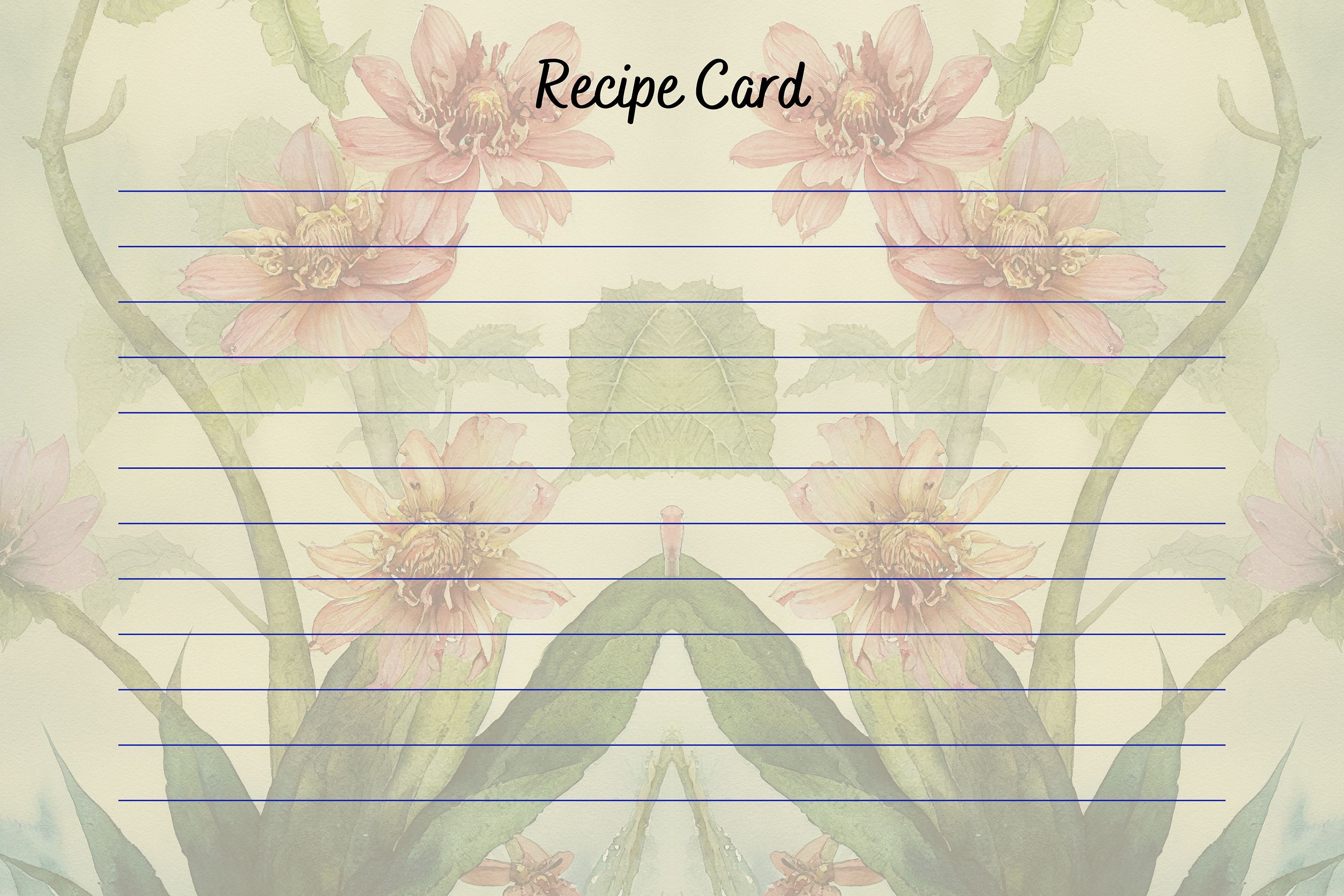 4x6 Recipe Cards Printable, Wildflower Printable Recipe Card, DIY ...