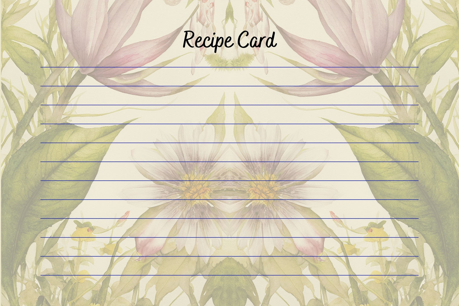 4x6 Recipe Cards Printable, Wildflower Printable Recipe Card, DIY ...