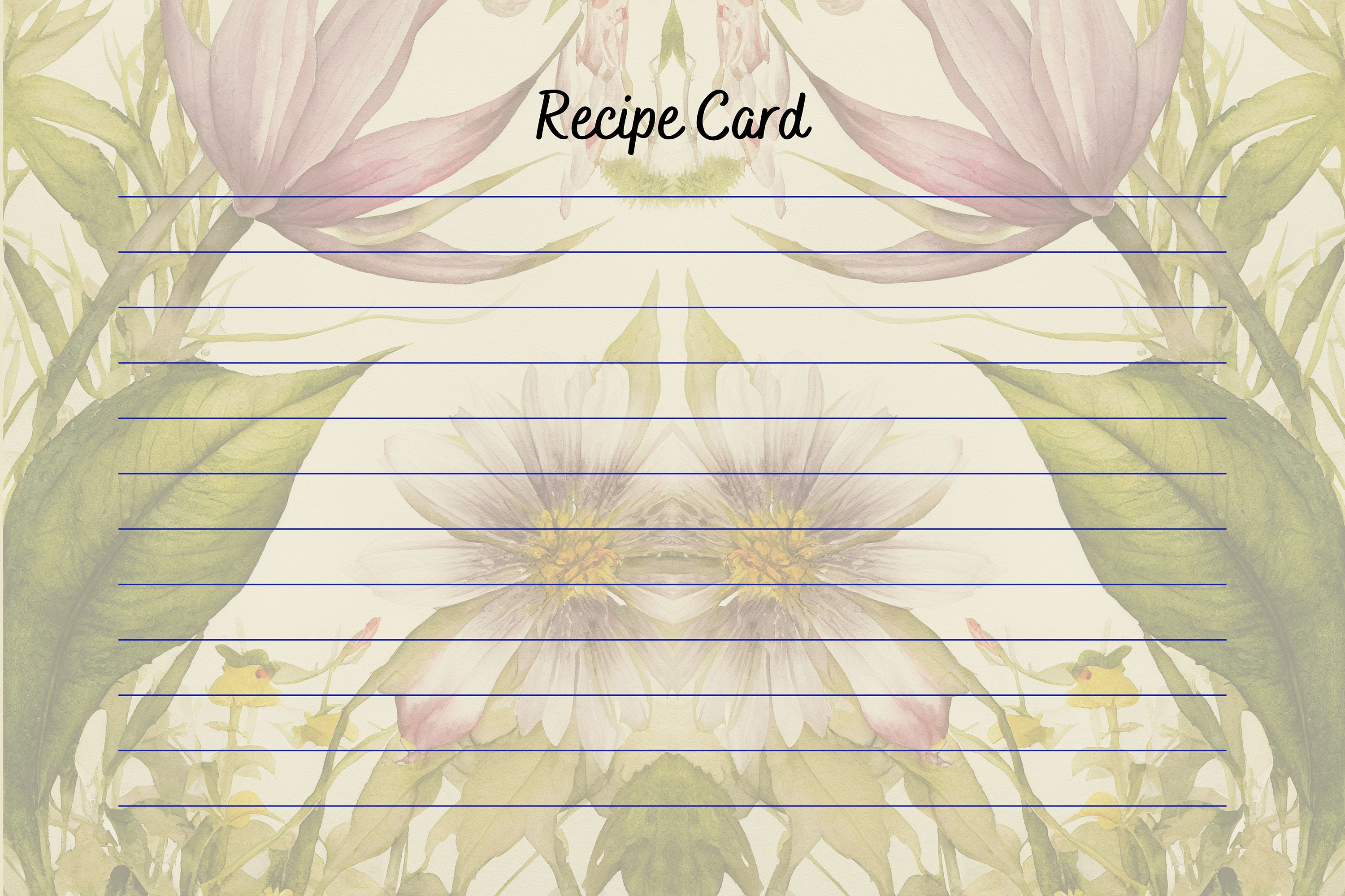 4x6 Recipe Cards Printable, Wildflower Printable Recipe Card, DIY ...