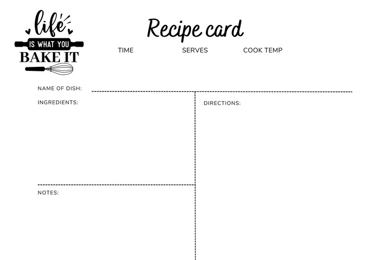 Recipe Cards Printable, Printable Recipe Card, DIY Recipe Cards ...