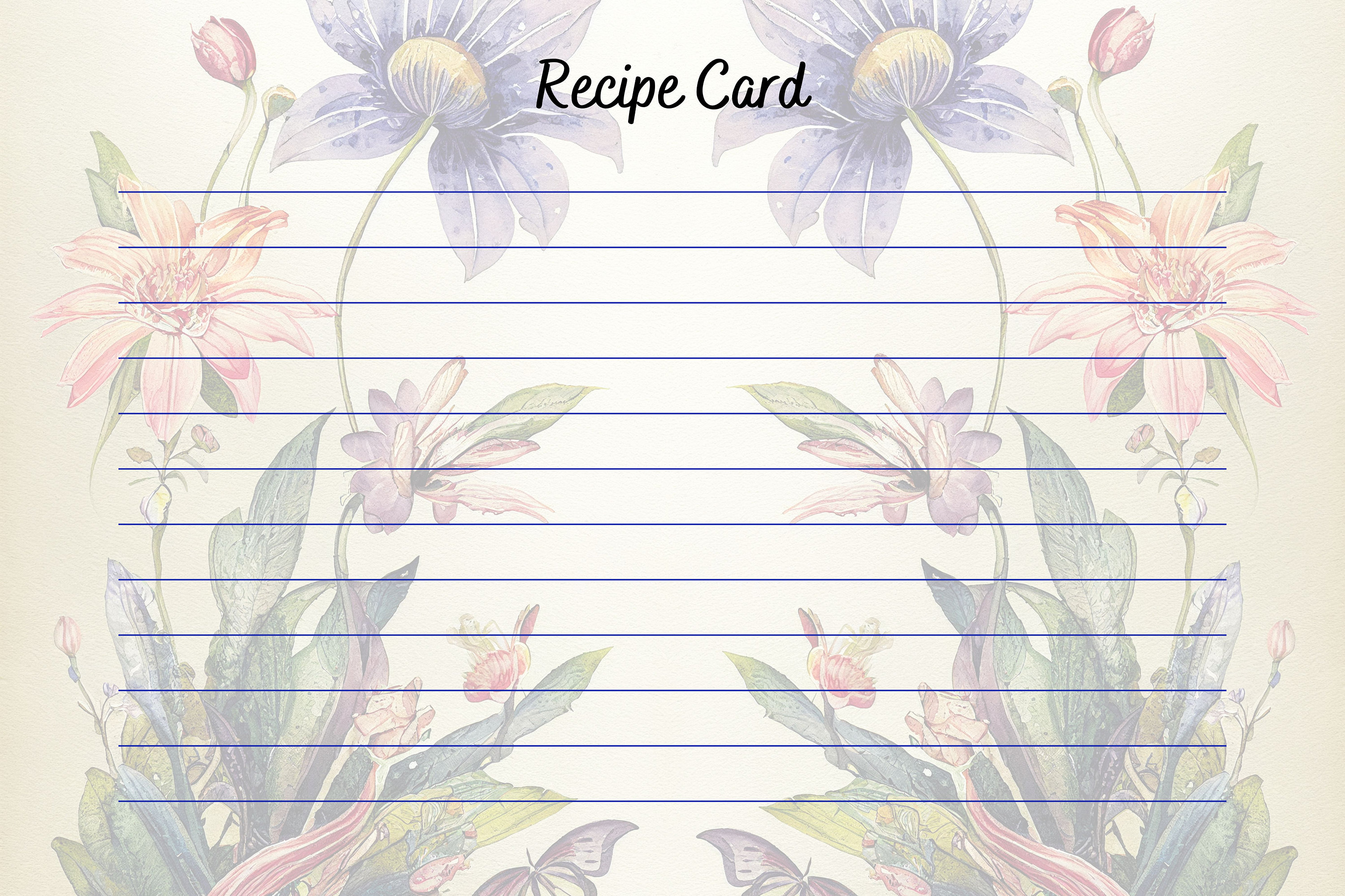 4x6 Recipe Cards Printable, Wildflower Printable Recipe Card, DIY ...