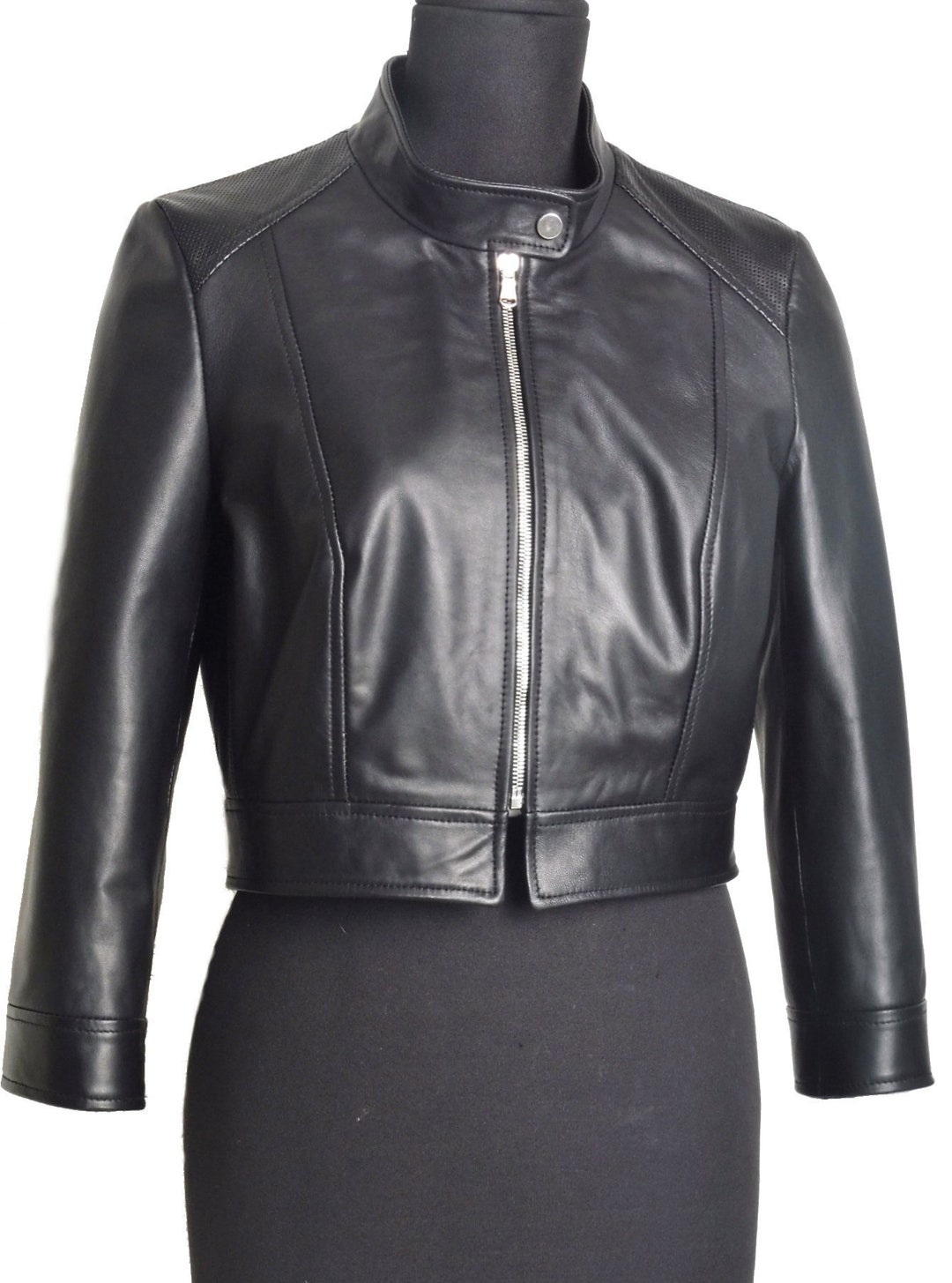 Woman Leather Crop Jacket Viscose Lining. Lambskin Moto Jacket Made in ...