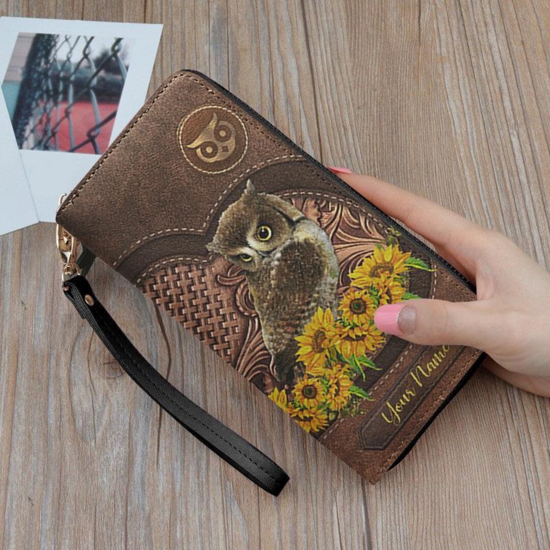 Personalized Owl Leather Wallet Long Wallet Leather Wallet - Etsy Canada