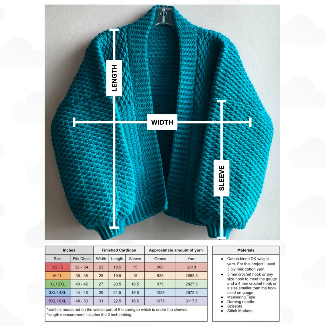 Cirrus Cloud Cardigan Crochet Pattern digital Item NOT a - Etsy