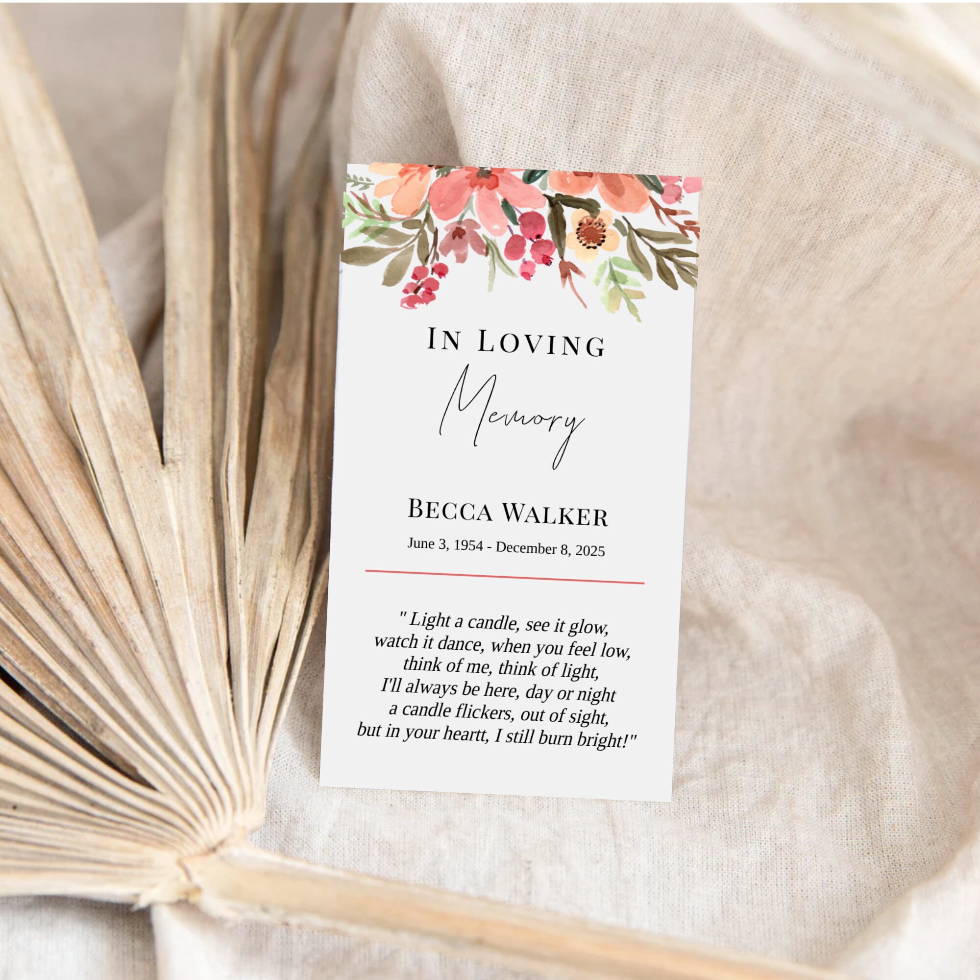 Editable Funeral Favor Tag Template, Funeral Keepsake, Funeral Favors ...