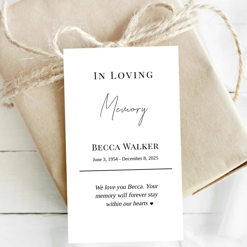 Editable Funeral Favor Tag Template Funeral Keepsake Funeral | Etsy