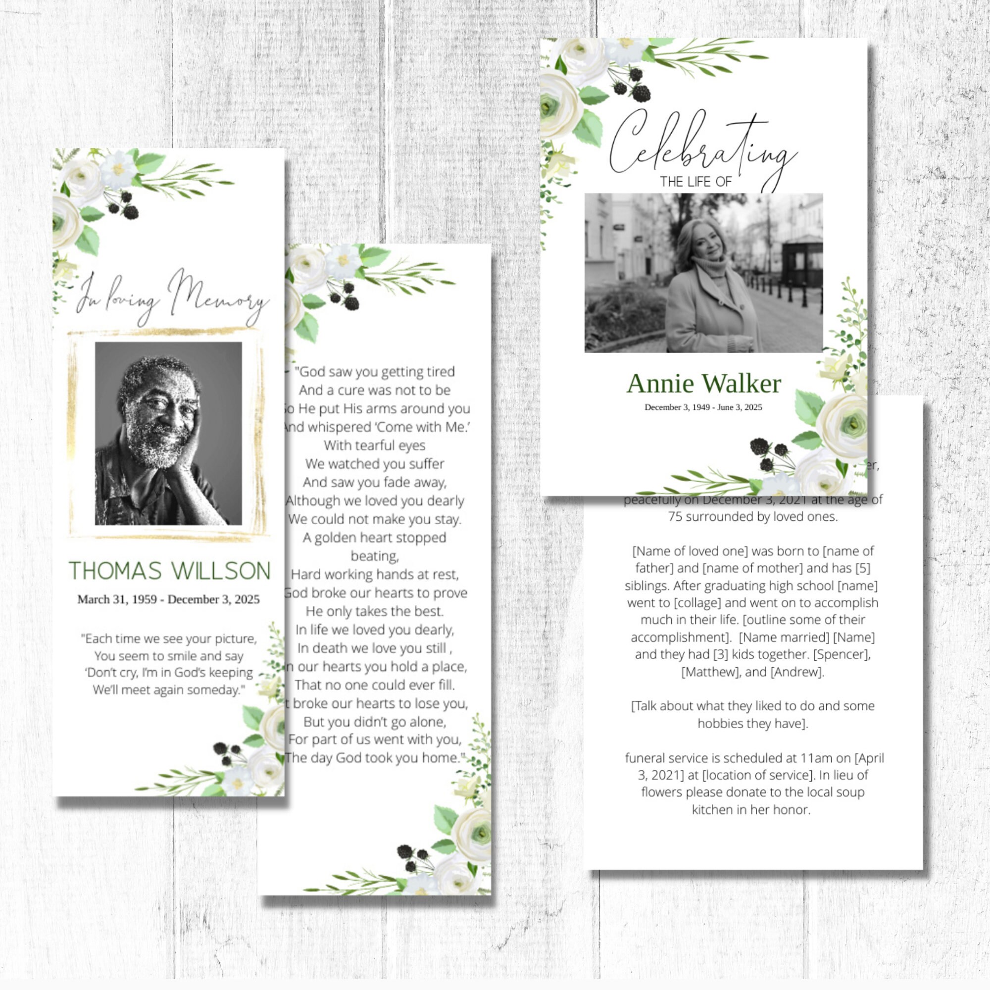 Editable Funeral Bundle Template Set, Celebration of Life, in Loving ...