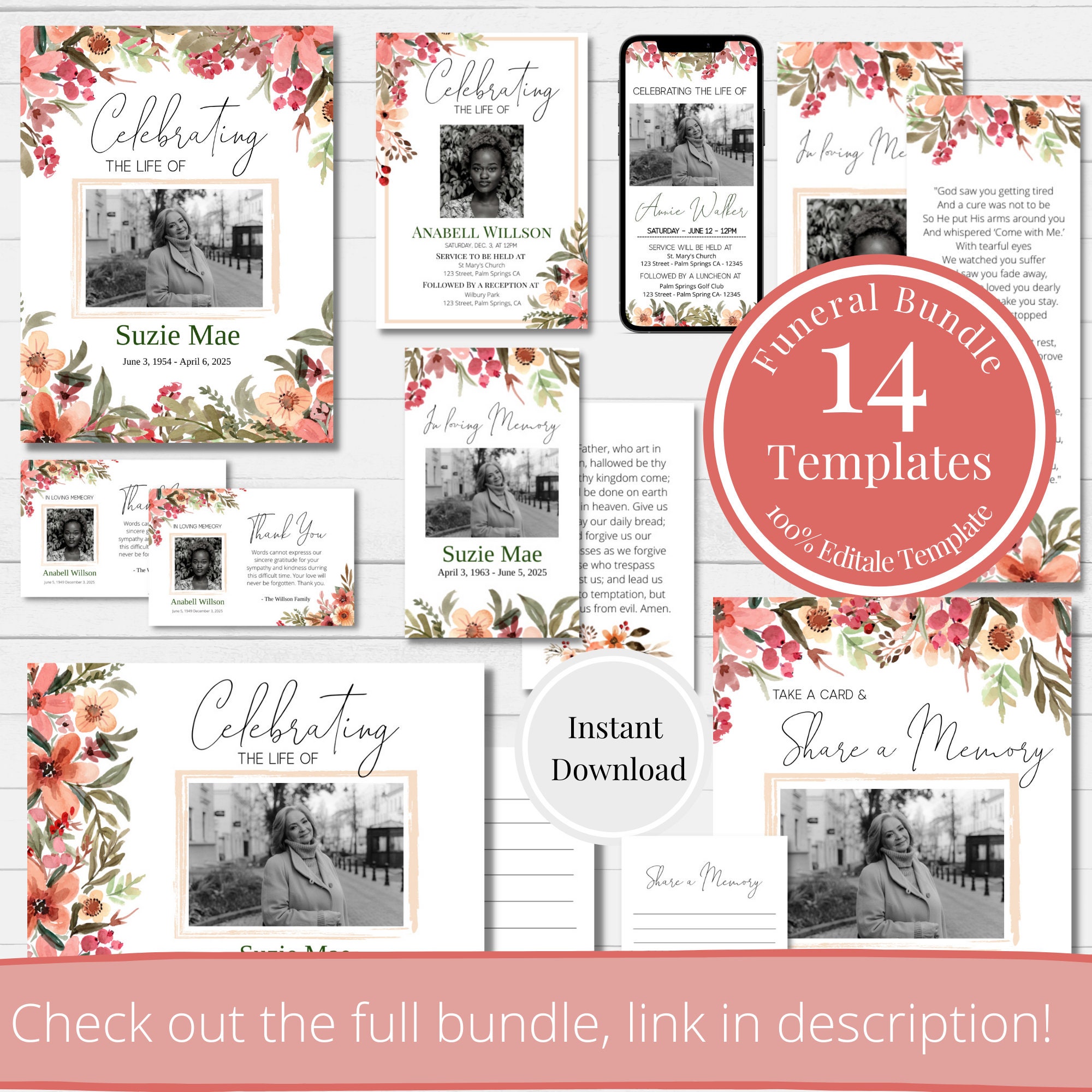 Editable Funeral Guest Book Template, Funeral Favors, Celebration of ...