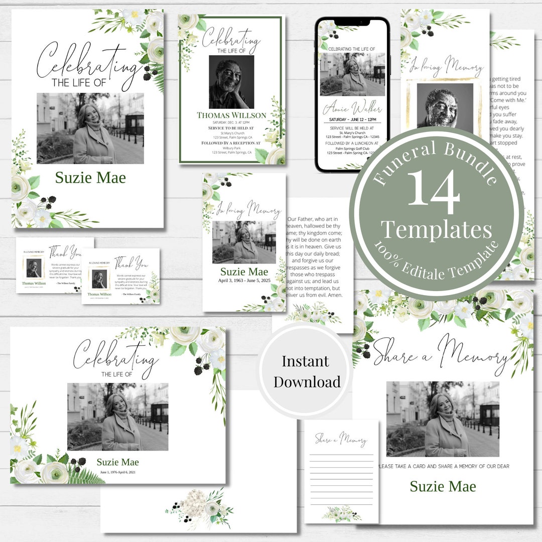 Editable Funeral Bundle Template Set, Celebration of Life, in Loving ...