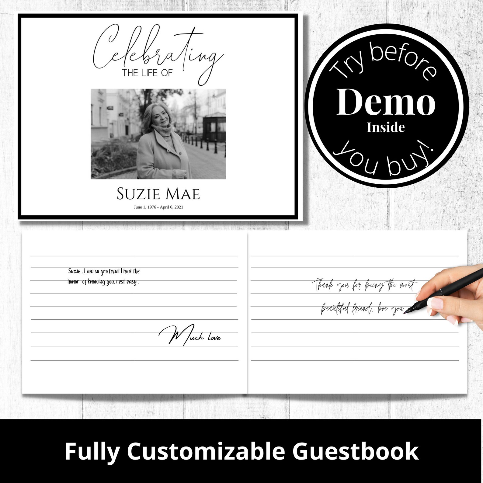 Editable Funeral Guest Book Template, Funeral Favors, Celebration of ...