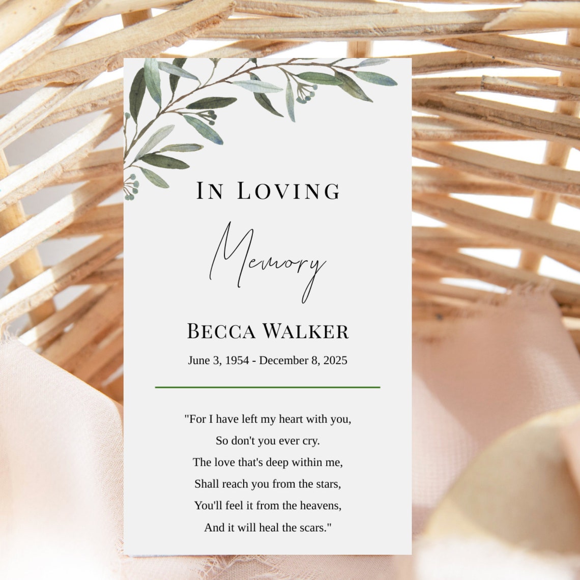 Editable Funeral Favor Tag Template, Funeral Keepsake, Funeral Favors ...