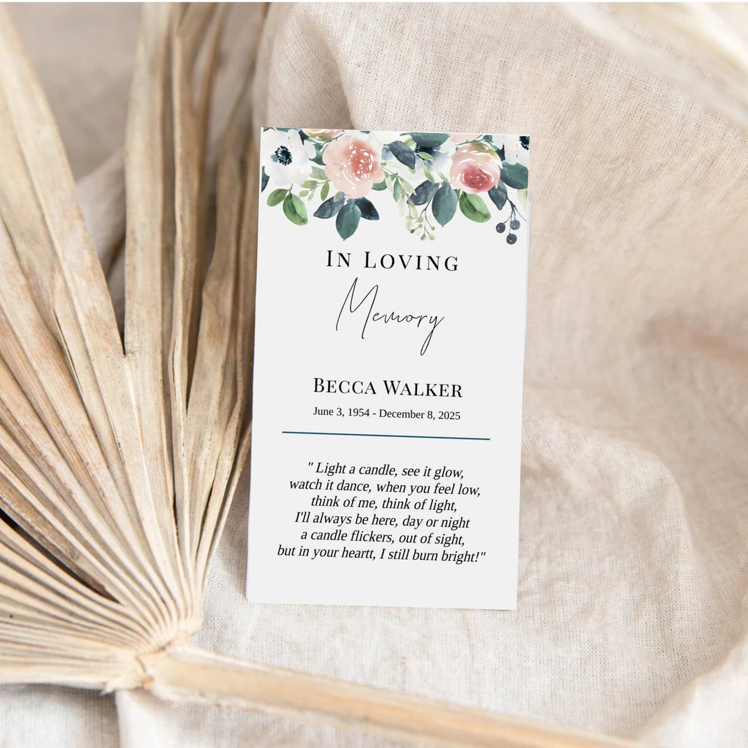 Editable Funeral Favor Tag Template, Funeral Keepsake, Funeral Favors ...