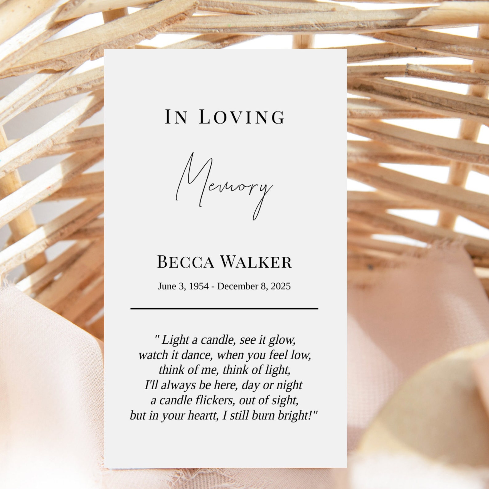 Editable Funeral Favor Tag Template, Funeral Keepsake, Funeral Favors ...