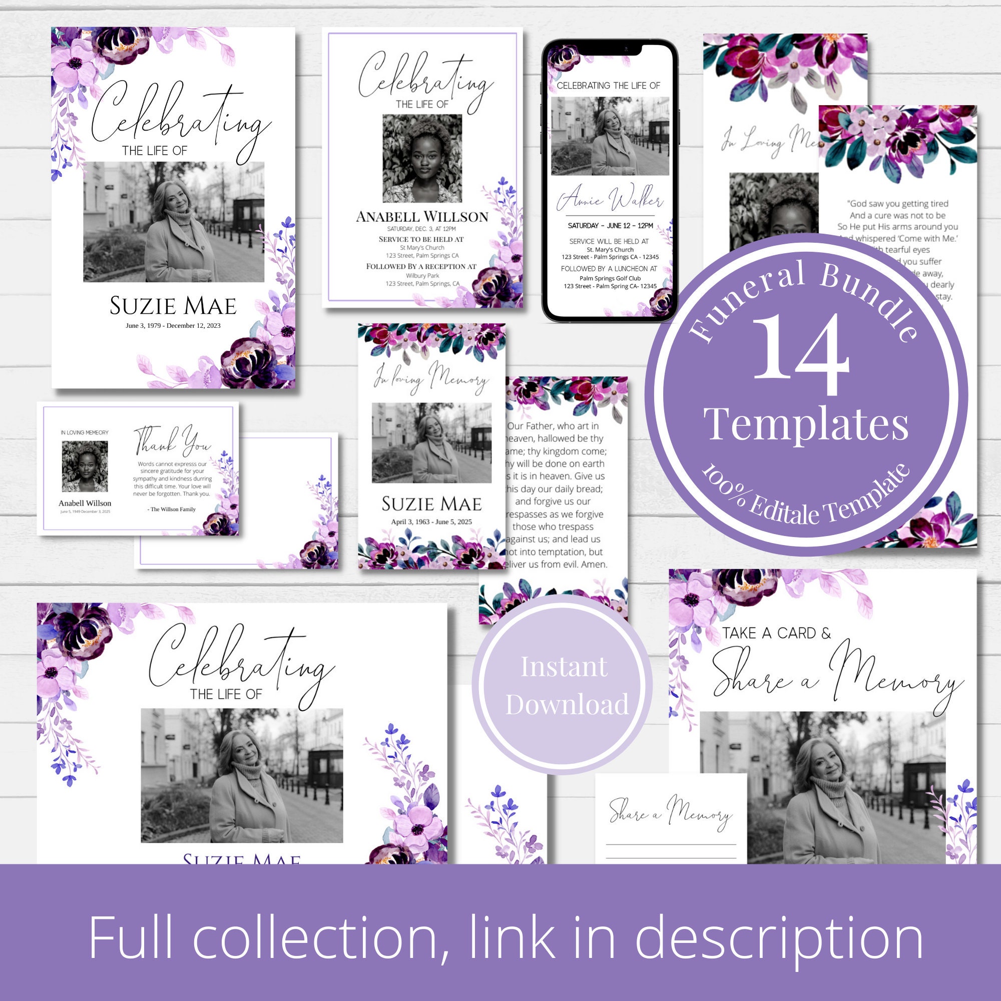 Editable Funeral Guest Book Template, Funeral Favors, Celebration of ...