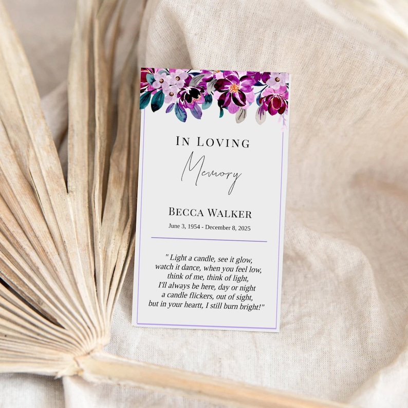 Editable Funeral Favor Tag Template, Funeral Keepsake, Funeral Favors ...