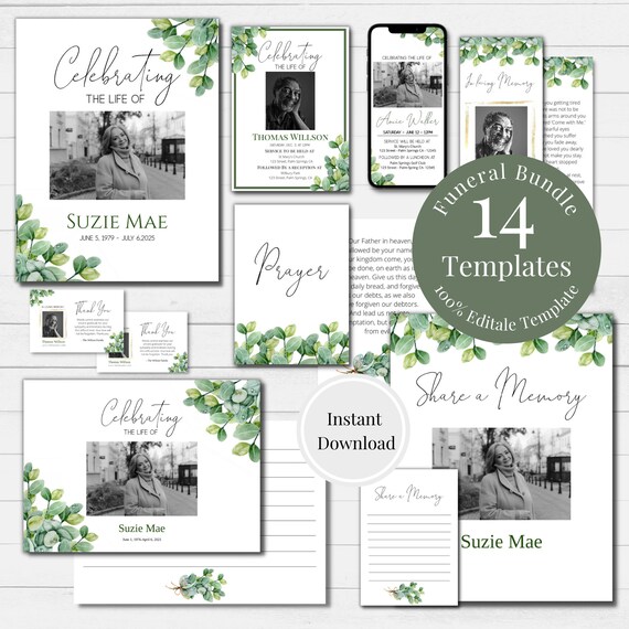 Editable Funeral Bundle Template Set Celebration of Life in - Etsy
