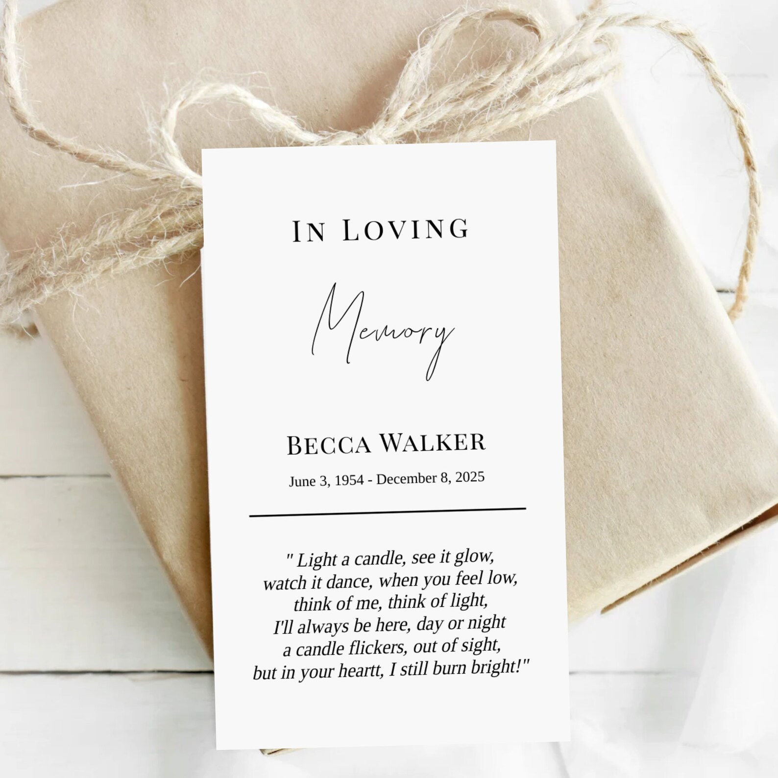 Editable Funeral Favor Tag Template, Funeral Keepsake, Funeral Favors ...