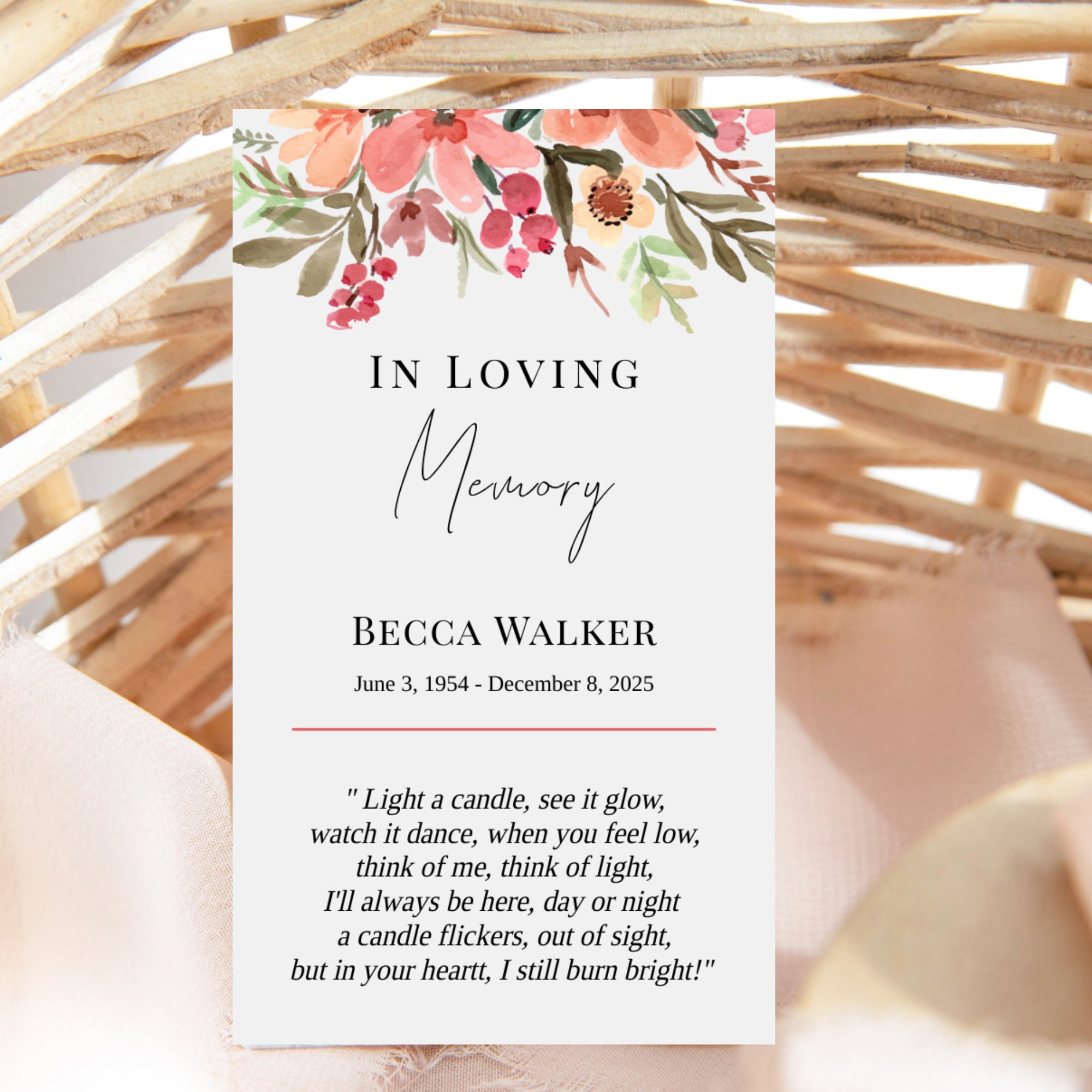 Editable Funeral Favor Tag Template, Funeral Keepsake, Funeral Favors ...