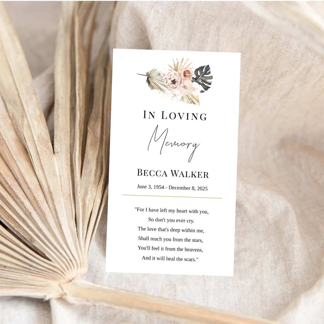 Editable Funeral Favor Tag Template, Funeral Keepsake, Funeral Favors ...