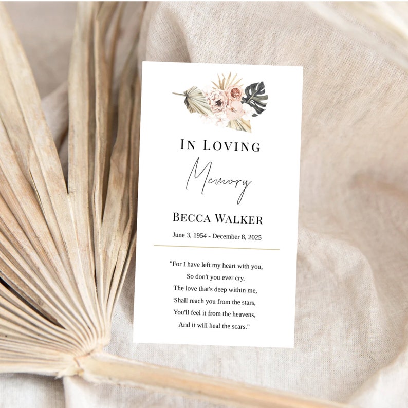 Editable Funeral Favor Tag Template, Funeral Keepsake, Funeral Favors ...